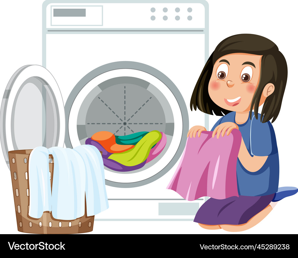 A girl doing laundry with washing machine Vector Image