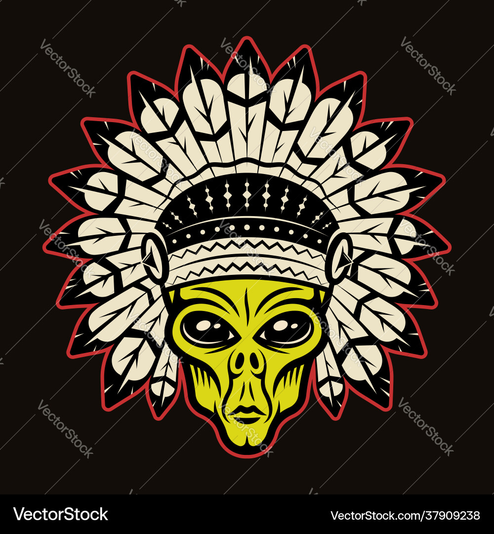 Alien head in indian headdress Royalty Free Vector Image