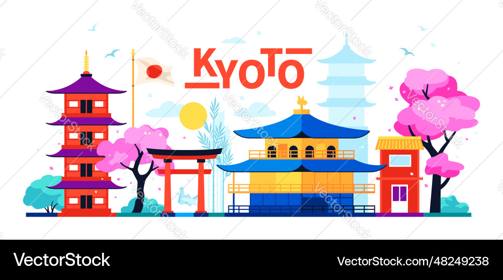 Buildings in kyoto - modern colored Royalty Free Vector