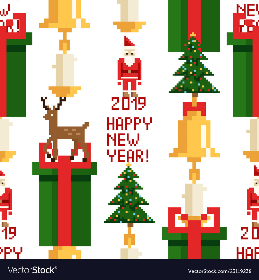Colorful pixel pattern with christmas elements Vector Image
