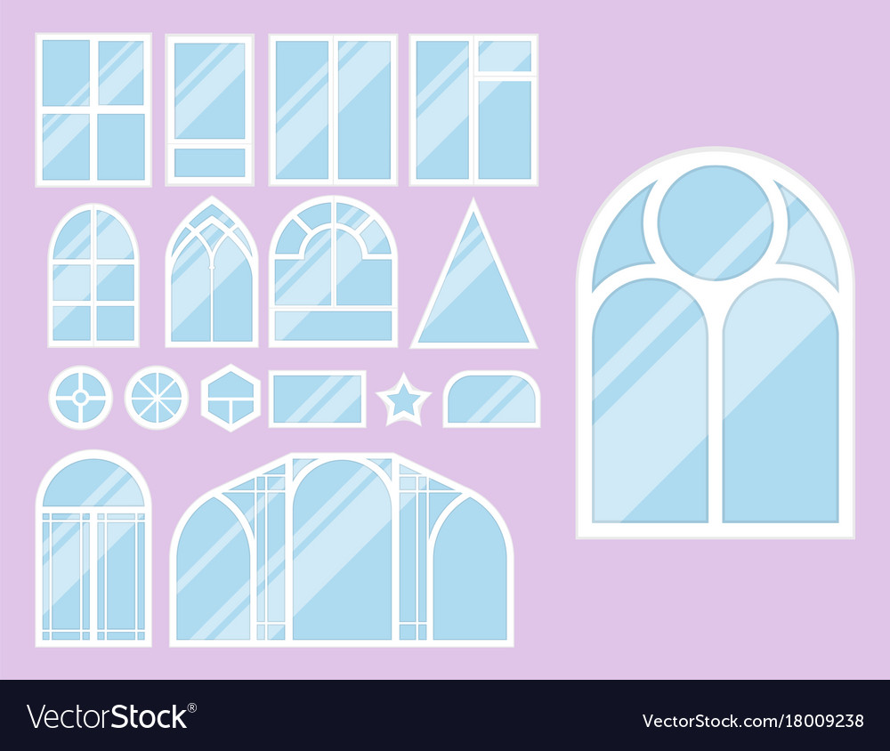 Different types house windows elements flat style Vector Image