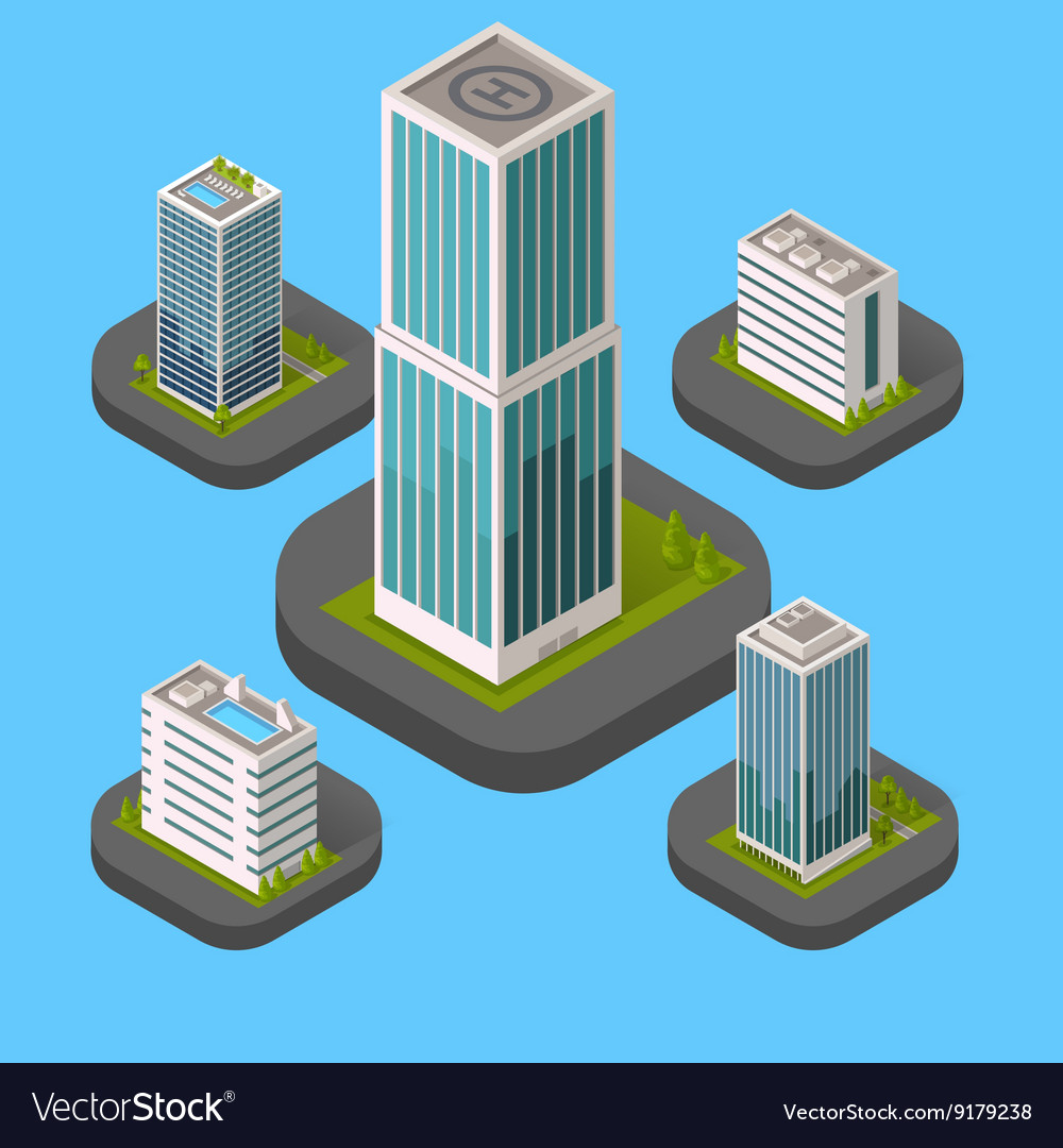 Isometric building set isolated Royalty Free Vector Image