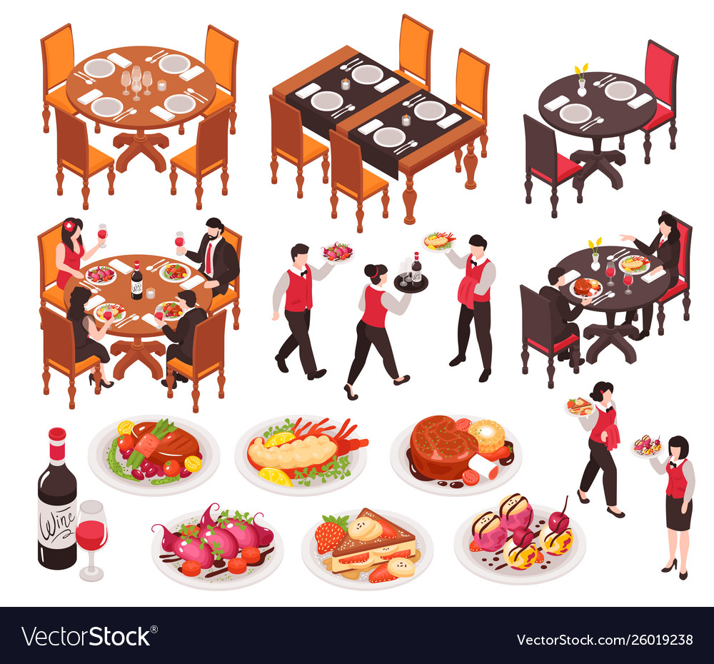 Isometric restaurant constructor set Royalty Free Vector