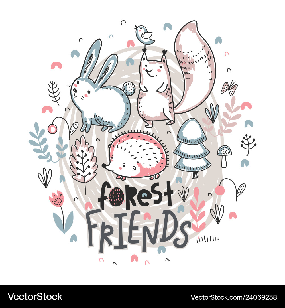 Of cute hand drawn animals Royalty Free Vector Image