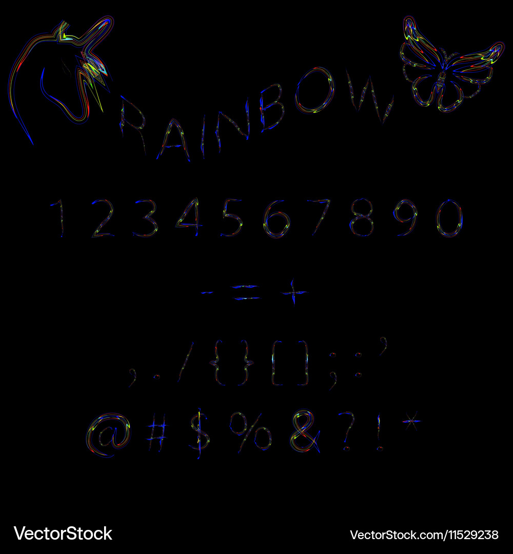 Rainbow neon numbers Royalty Free Vector Image