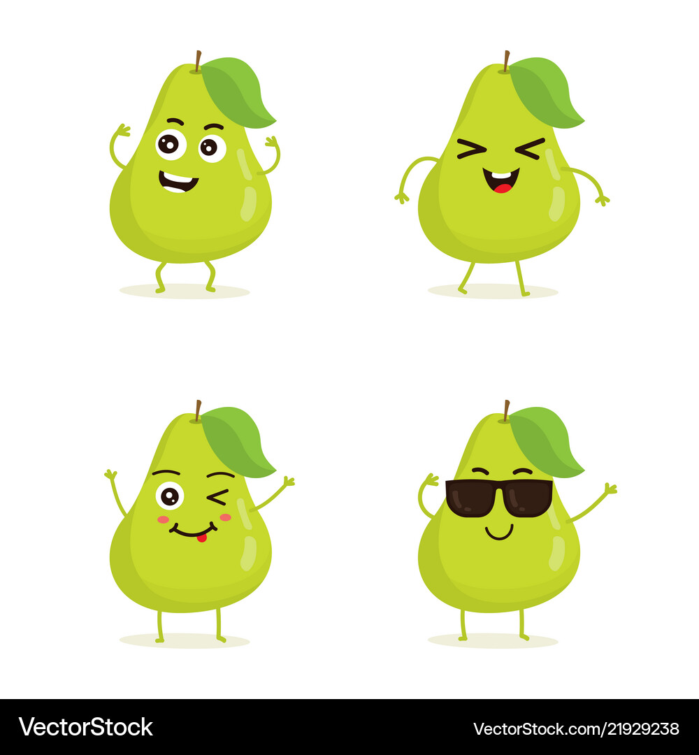 Set of pear characters in different expressions Vector Image