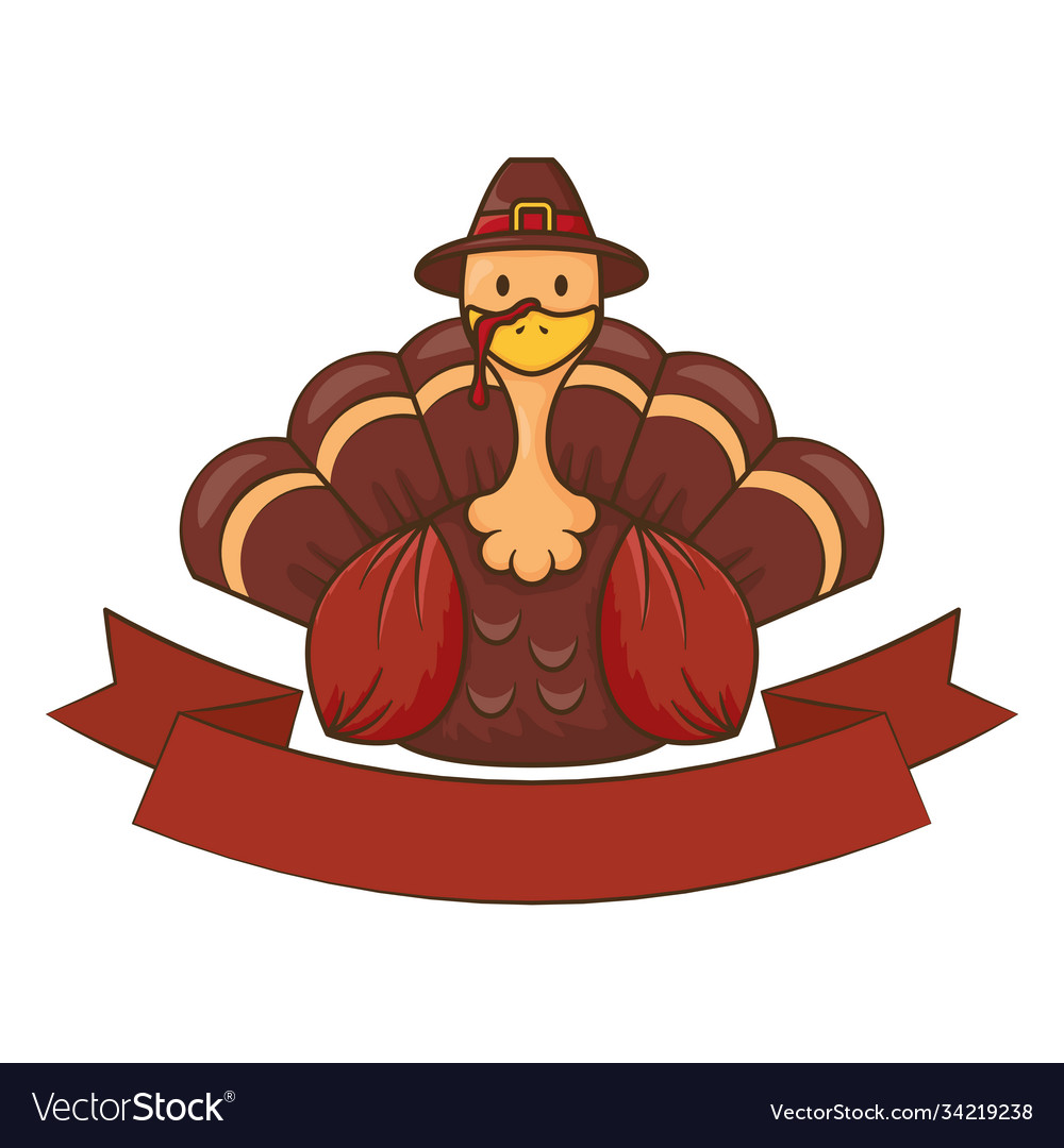 Thanksgiving turkey wearing pilgrim hat Royalty Free Vector