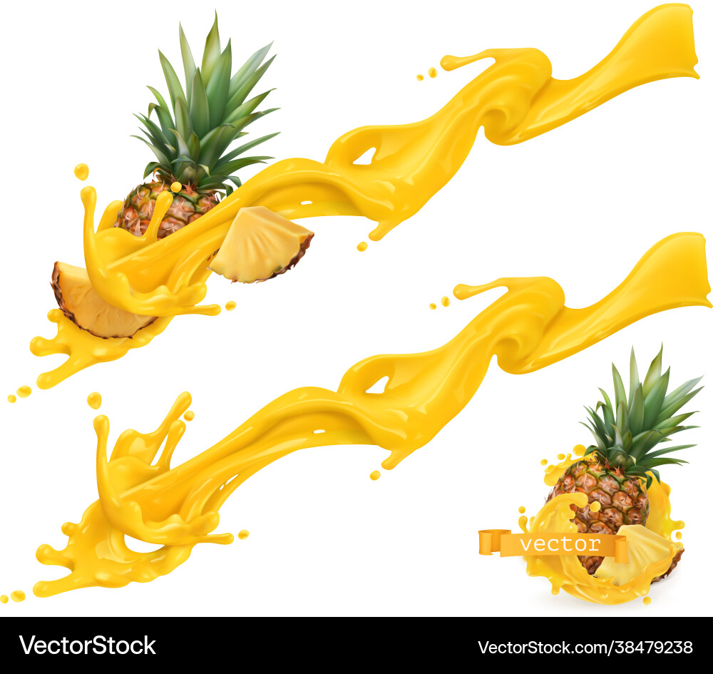 Yellow sweet splash and pineapple 3d realistic Vector Image