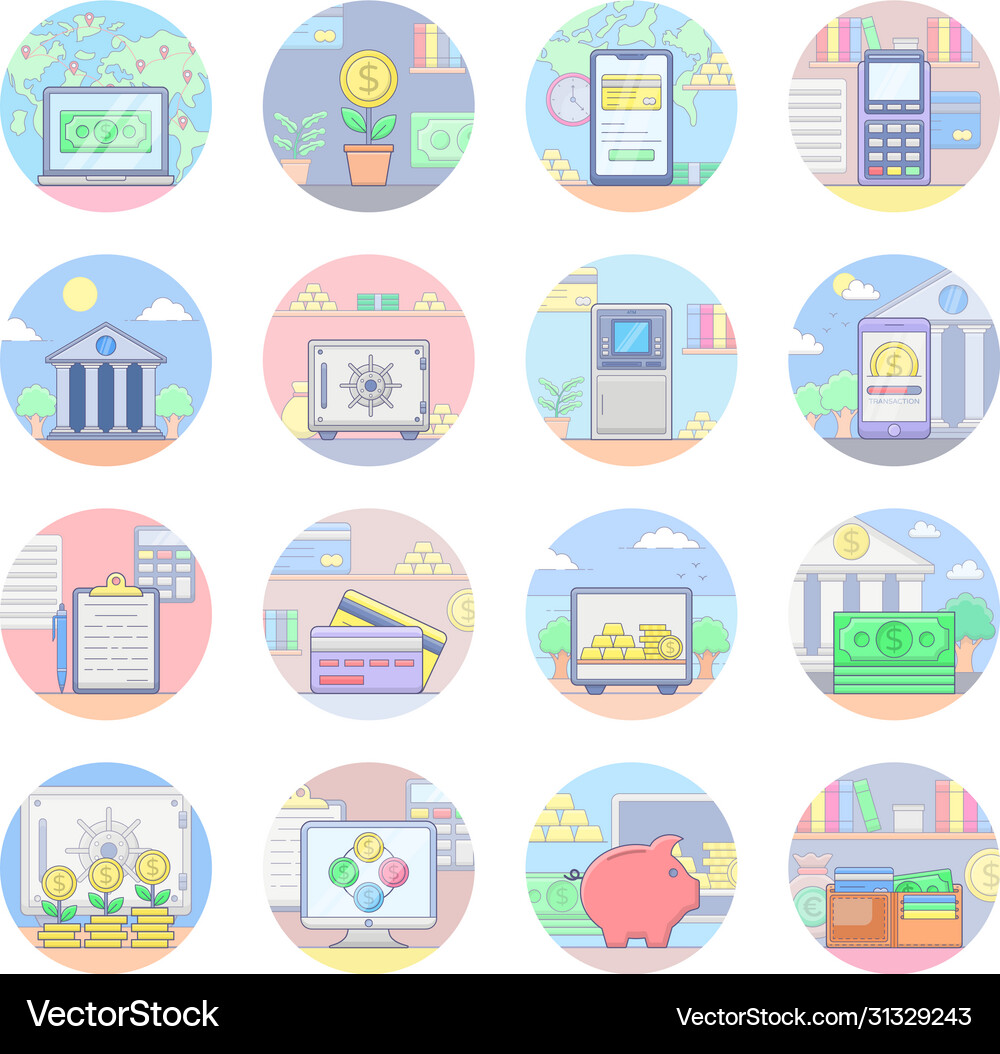 A unique pack banking and finance icon Royalty Free Vector