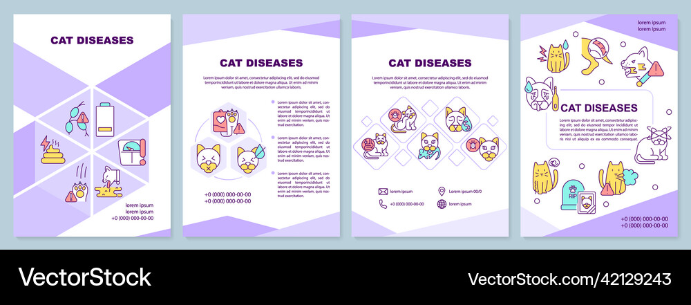 Cat diseases purple brochure template Royalty Free Vector