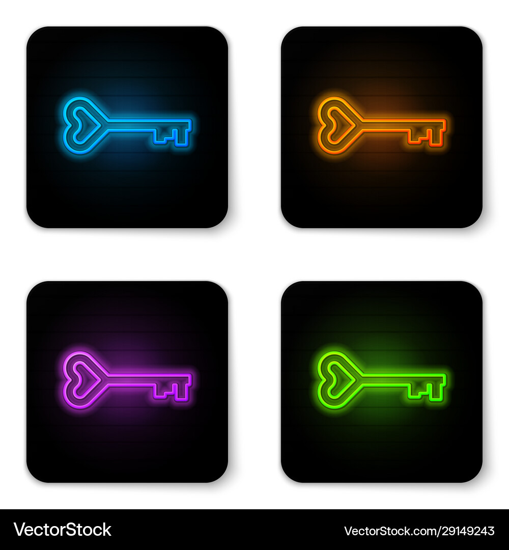 Glowing neon key in heart shape icon isolated Vector Image