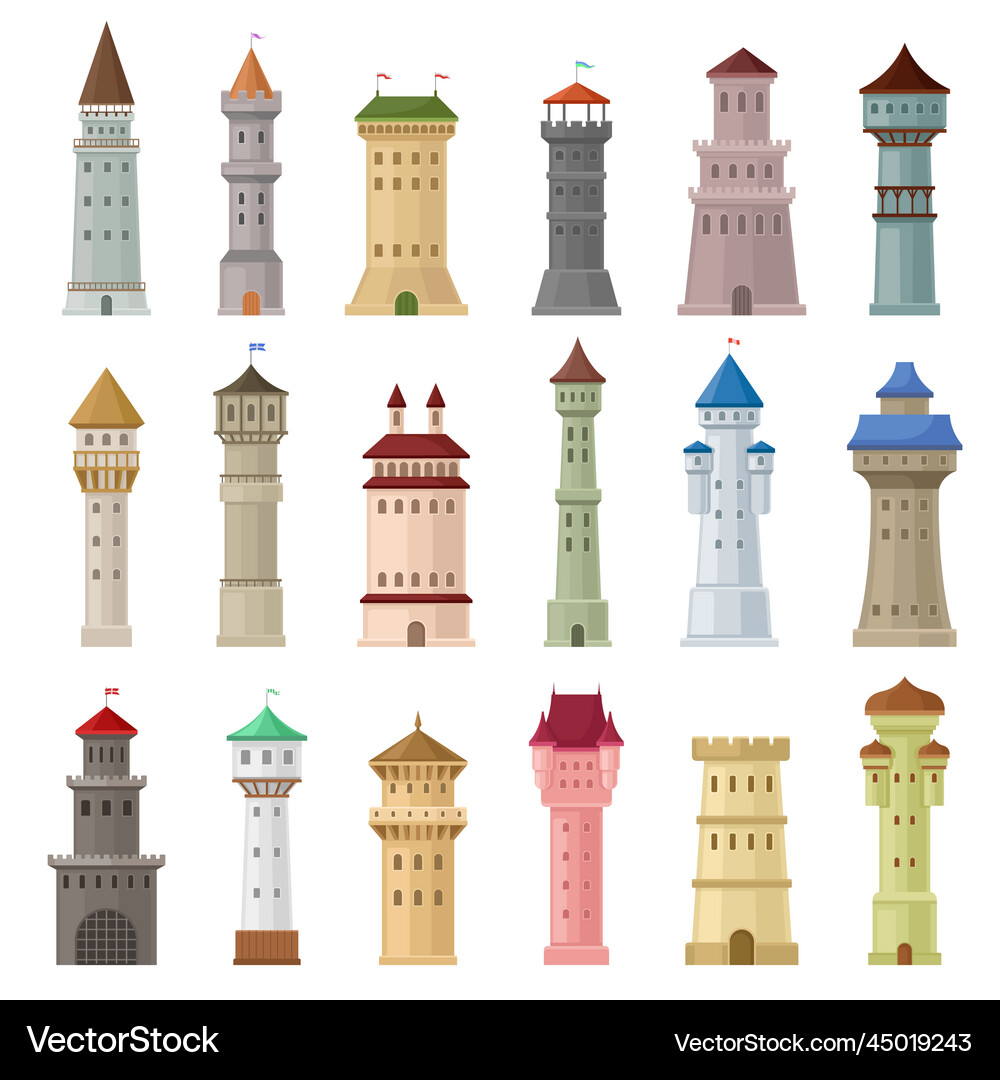 High stone towers with castellation walls Vector Image