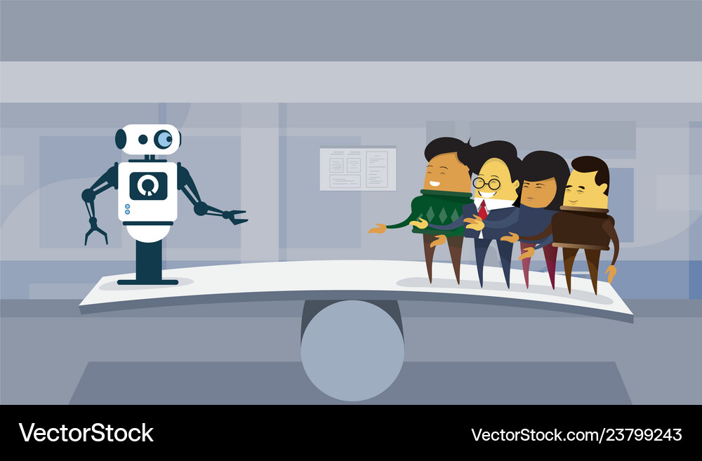Human vs robots modern robotic and business people