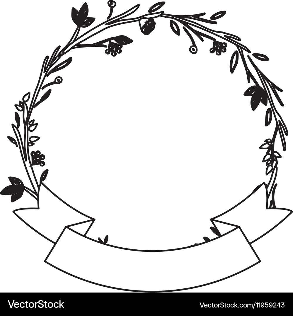 Leaves wreath with ribbon design Royalty Free Vector Image