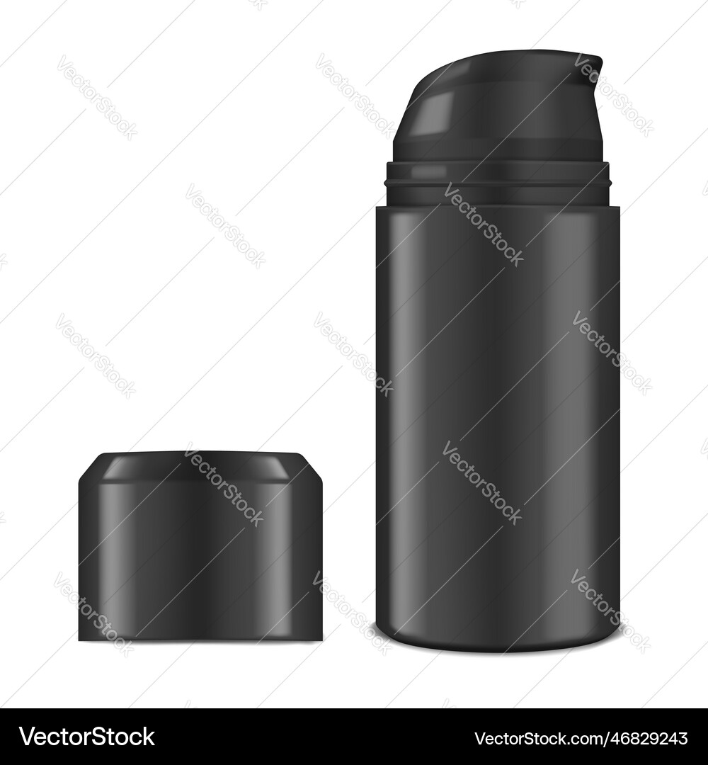 Open black mist spray bottle realistic mockup men Vector Image