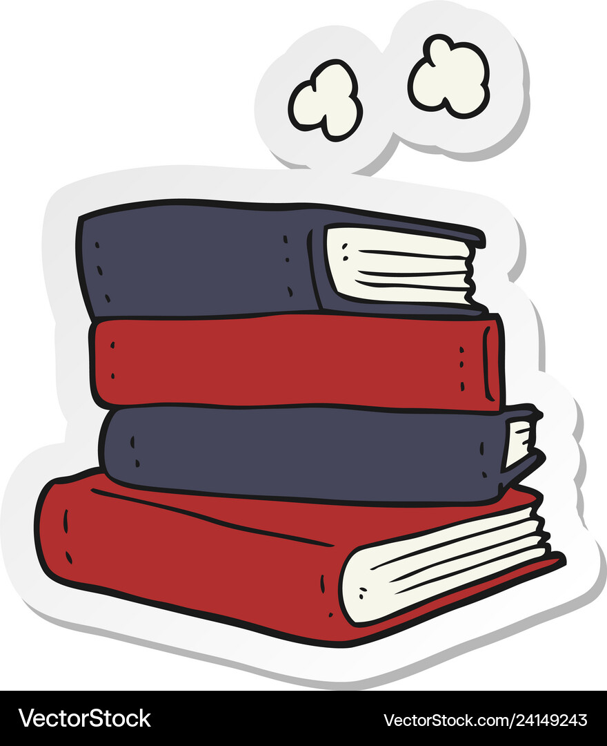 Sticker of a cartoon stack books Royalty Free Vector Image