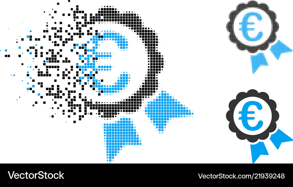 Broken dotted halftone euro guarantee seal icon Vector Image