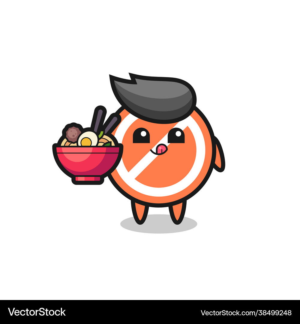 Cute stop sign character eating noodles Royalty Free Vector