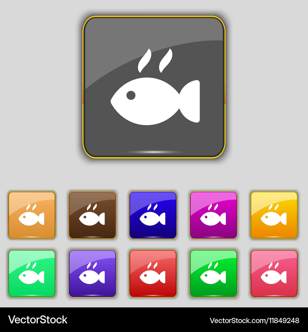 Fish dish icon sign set with eleven colored Vector Image