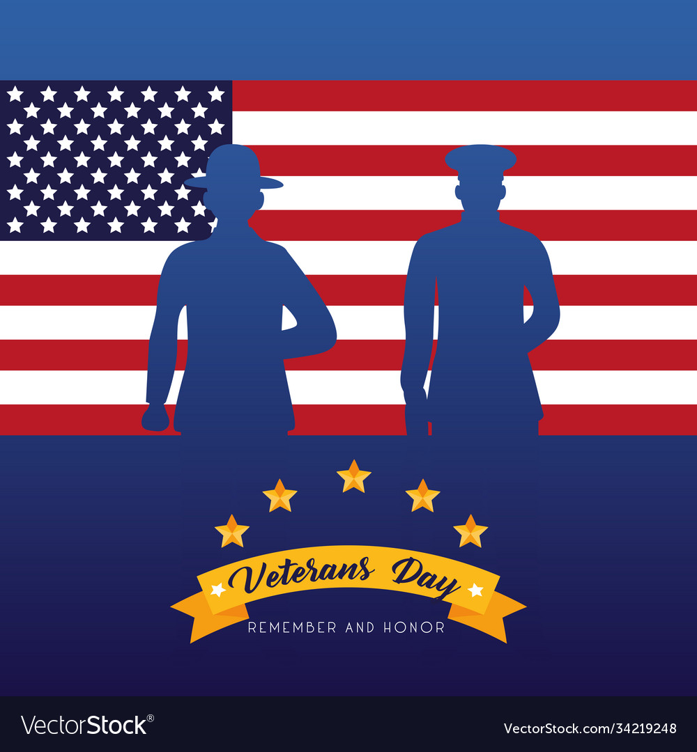 Happy veterans day lettering with soldiers Vector Image