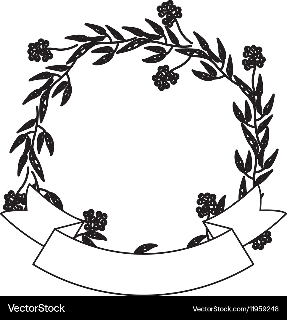 Leaves wreath with ribbon design Royalty Free Vector Image