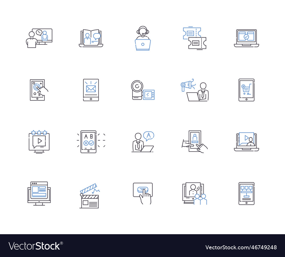 Multimedia outline icons collection audio video Vector Image