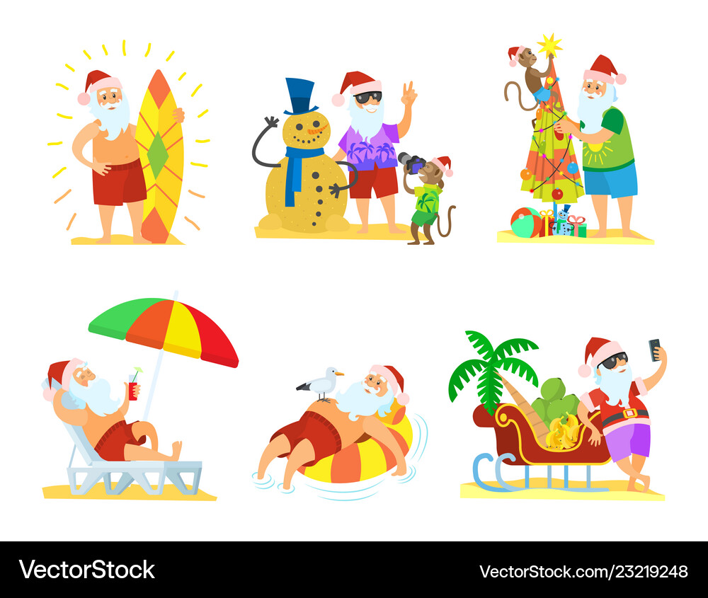 Santa on the Beach - Christmas Scene Royalty Free Vector