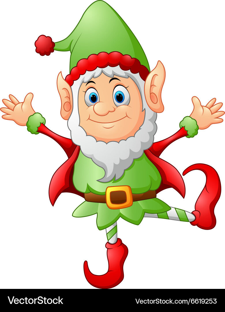 Cartoon Christmas Elf waving Royalty Free Vector Image