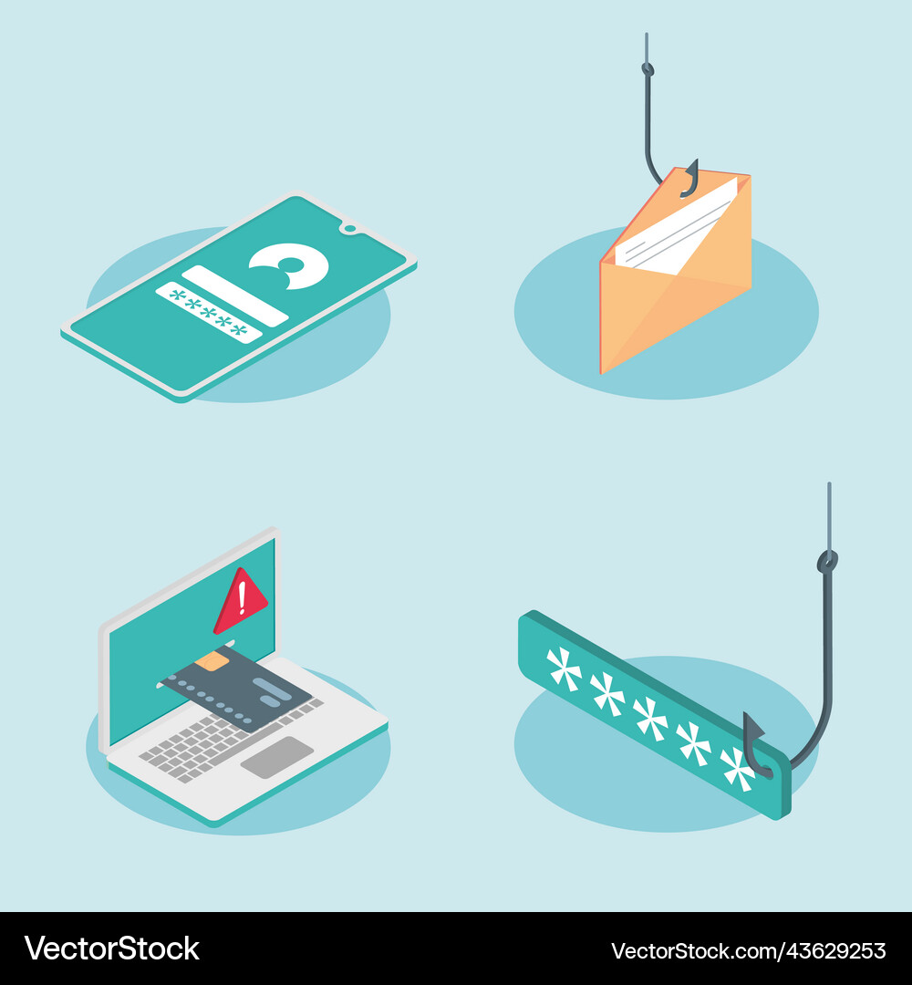 Cyber fraud isometric icons Royalty Free Vector Image