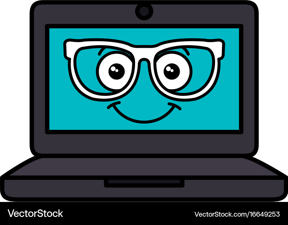 Laptop computer with glasses kawaii character Vector Image