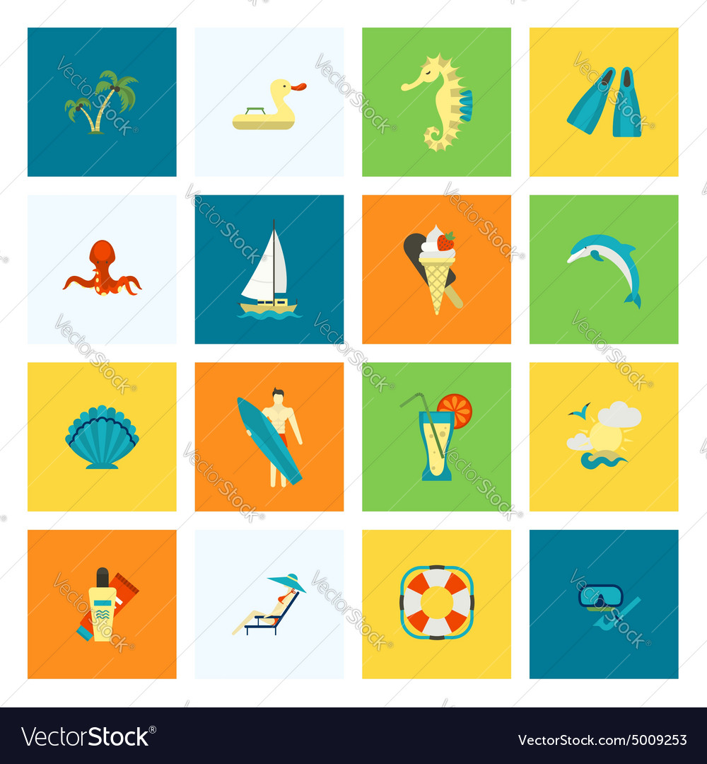 Summer and beach simple flat icons Royalty Free Vector Image