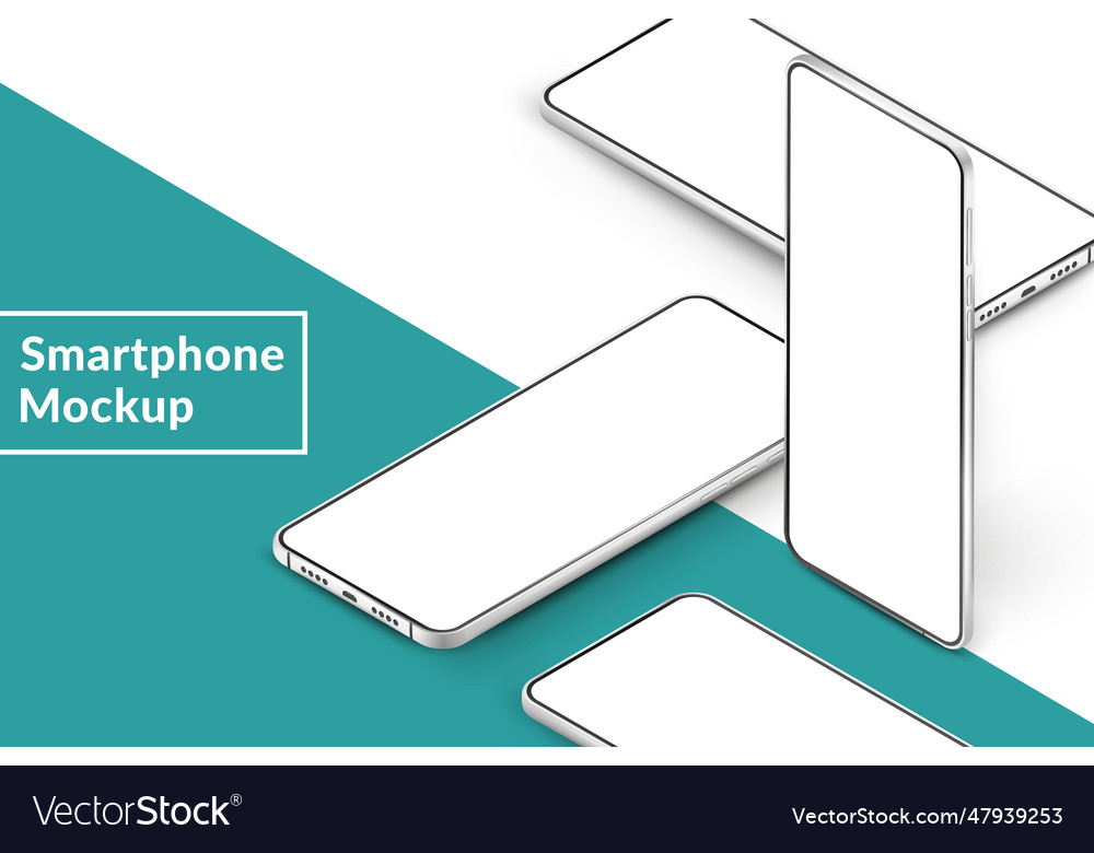 White realistic isometric smartphones mockup 3d Vector Image