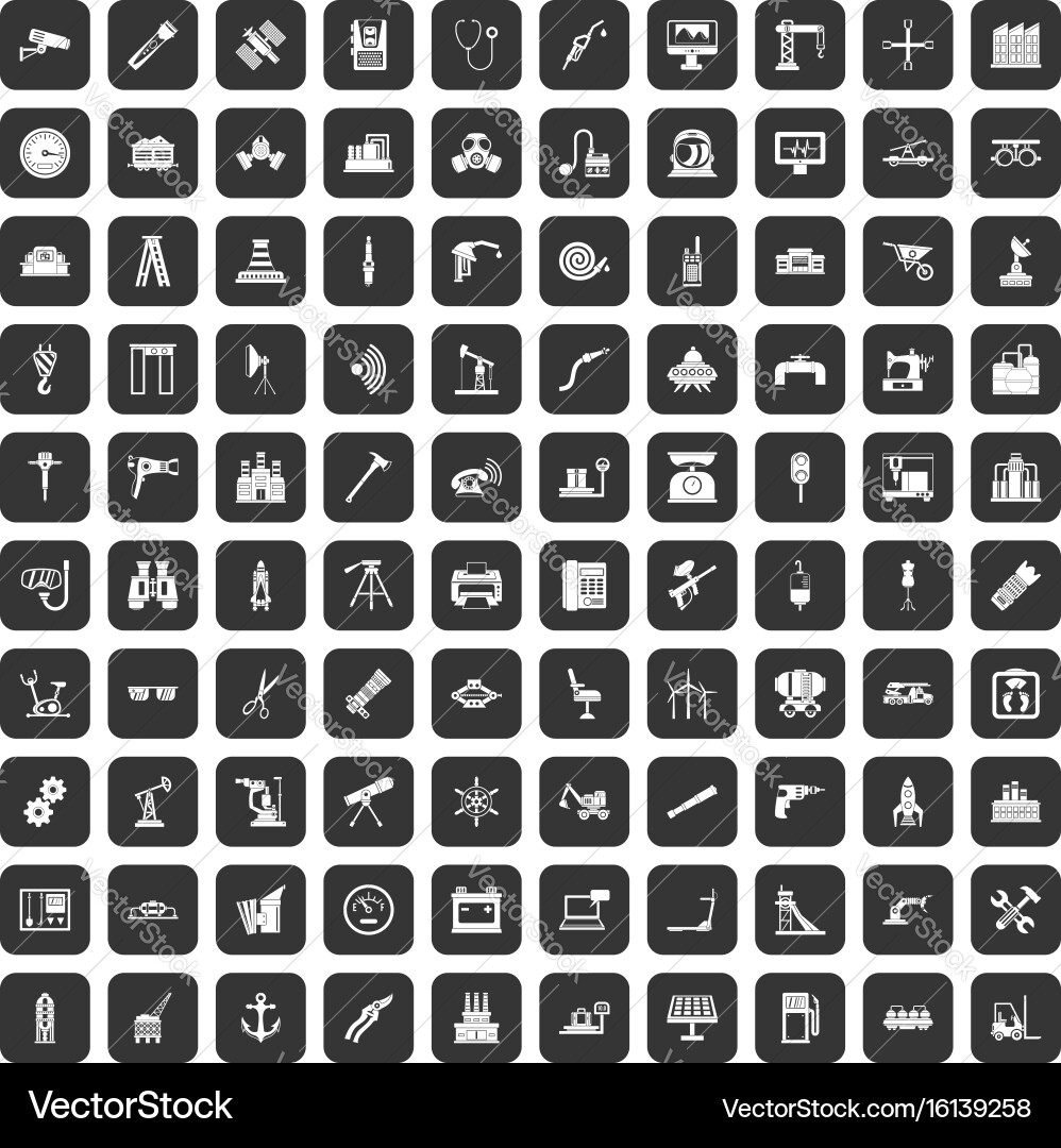 100 equipment icons set black Royalty Free Vector Image