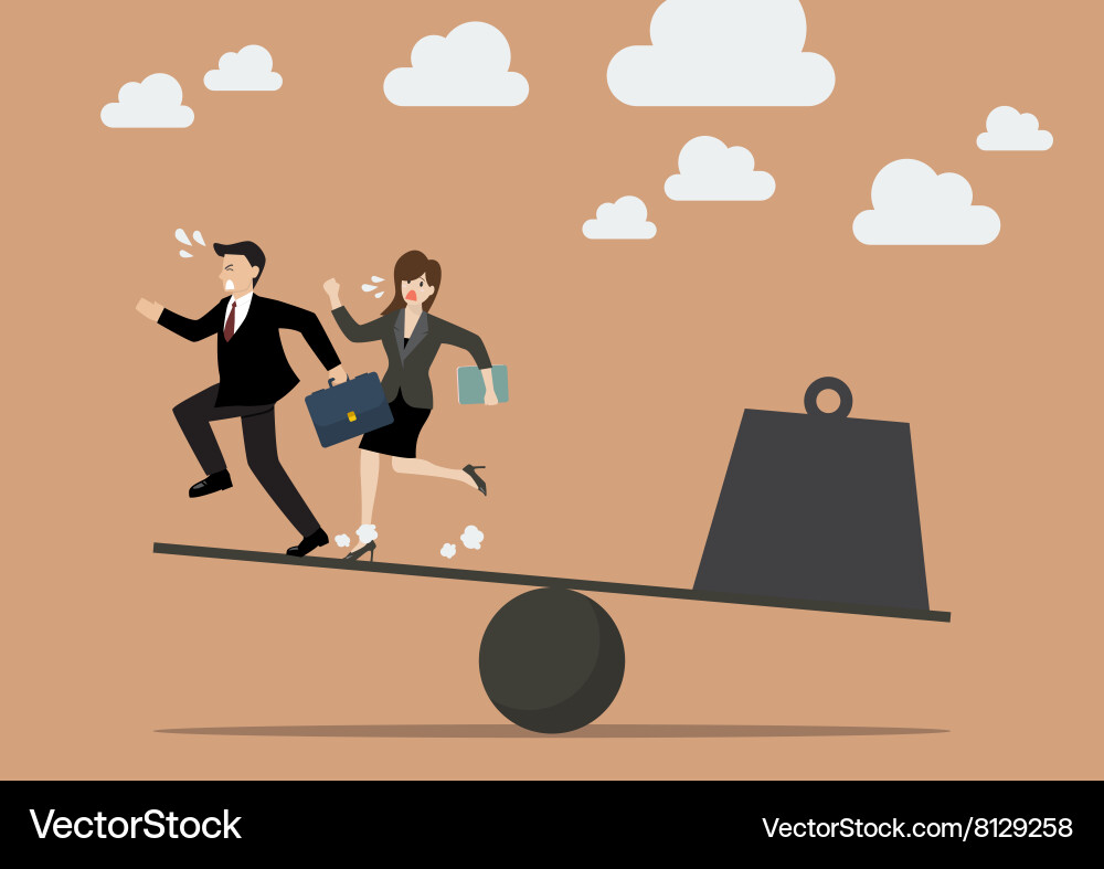 Balancing between business people and weight Vector Image
