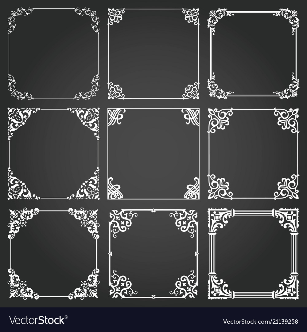 Decorative frames and borders square set Vector Image