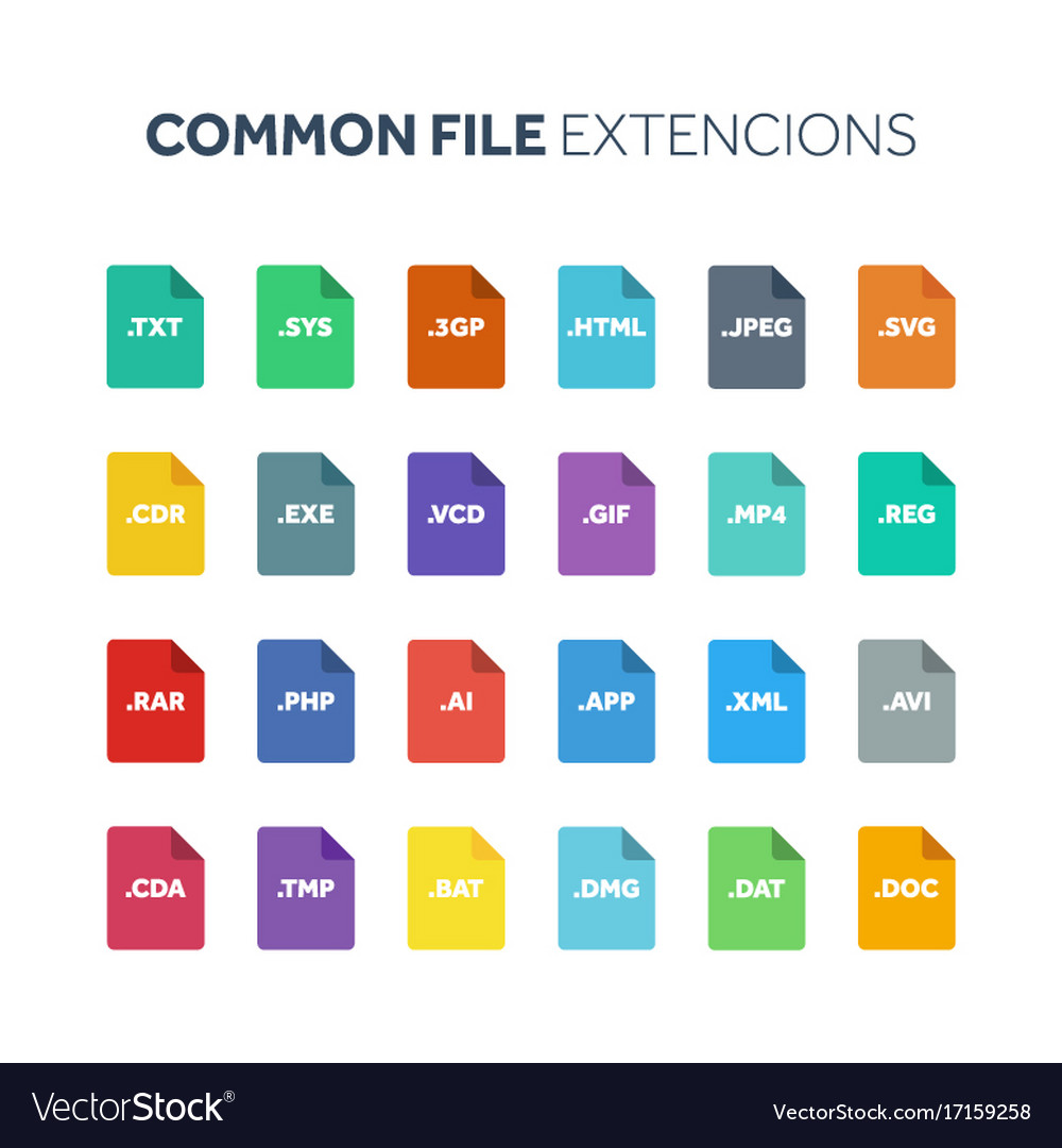 Flat style icon set systemcommon file type Vector Image