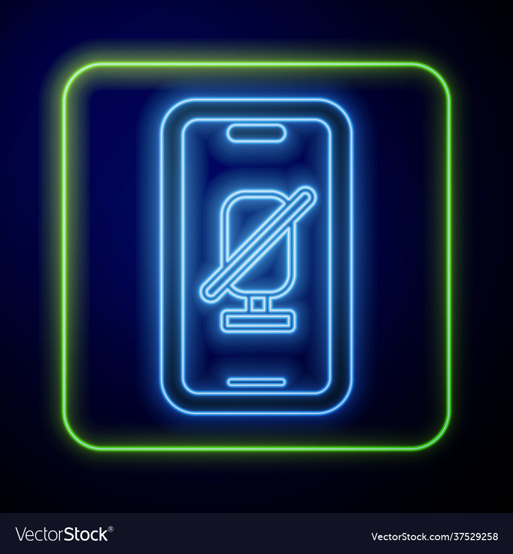 Glowing neon mute microphone on mobile phone icon Vector Image Glowing neon mute microphone on mobile phone icon Vector Image