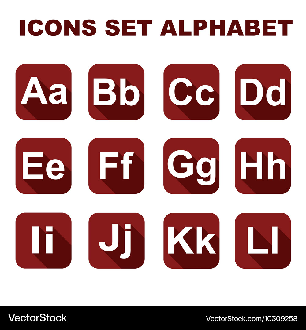 Icons set alphabet on the red background Vector Image
