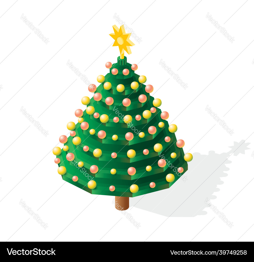 Isometric christmas tree with balls and yellow Vector Image
