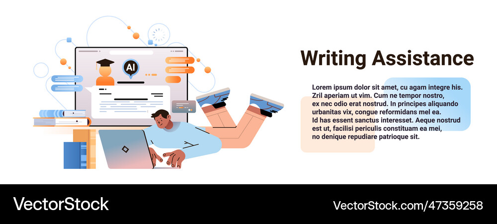 Man student typing on laptop with virtual ai Vector Image