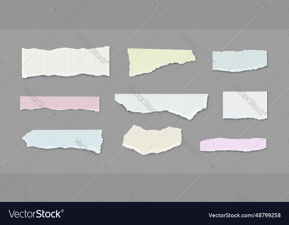 Set of torn notebook paper pieces Royalty Free Vector Image Set of torn notebook paper pieces Royalty Free Vector Image