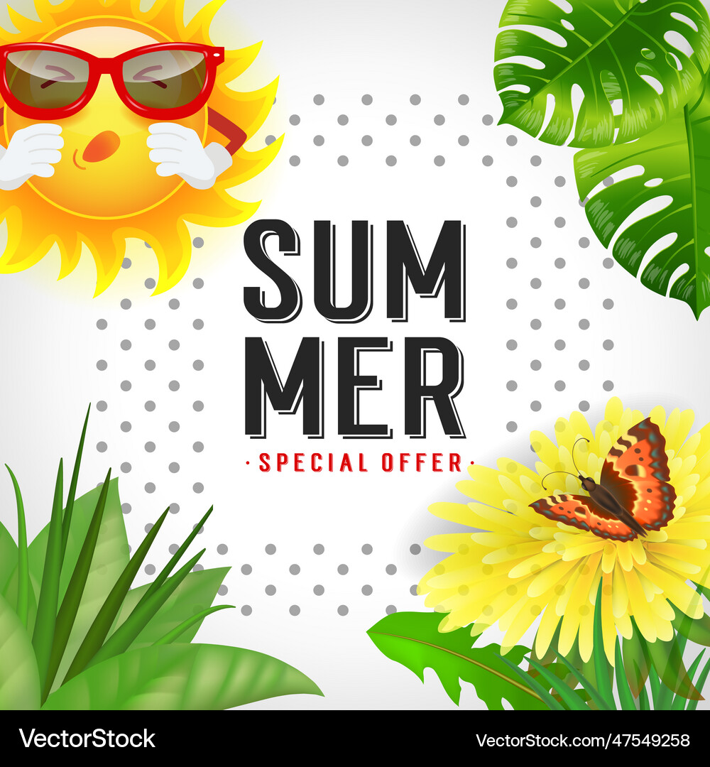 Summer lettering with cartoon sun Royalty Free Vector Image