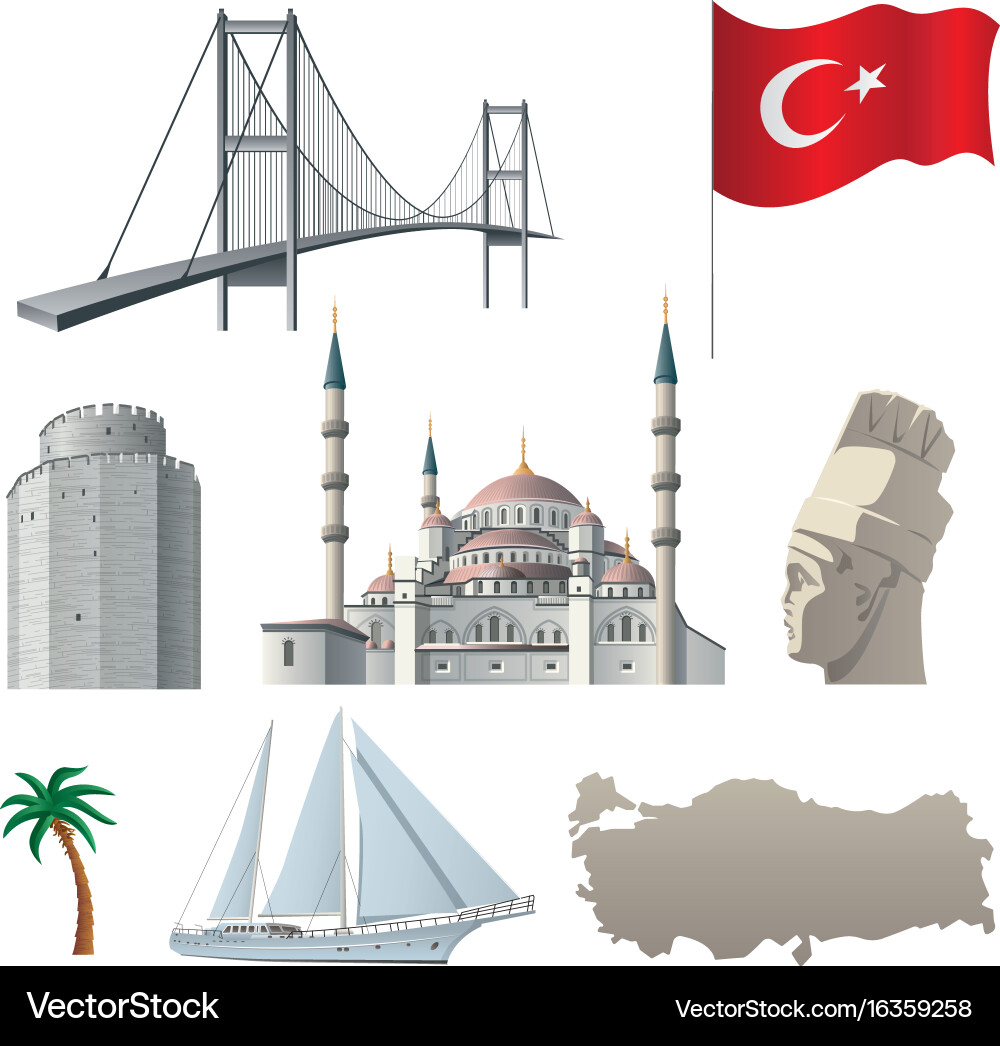 Turkish famous landmarks Royalty Free Vector Image