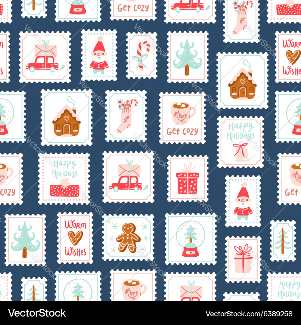Winter holidays decorative post stamps seamless Vector Image