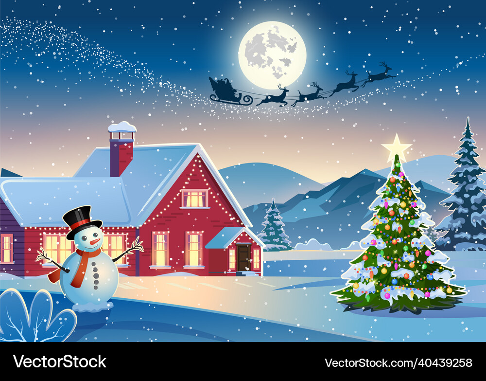 Winter snow landscape and house Royalty Free Vector Image