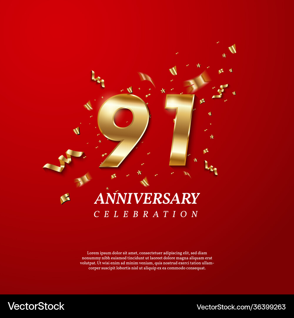 91th anniversary celebration golden number 91 Vector Image