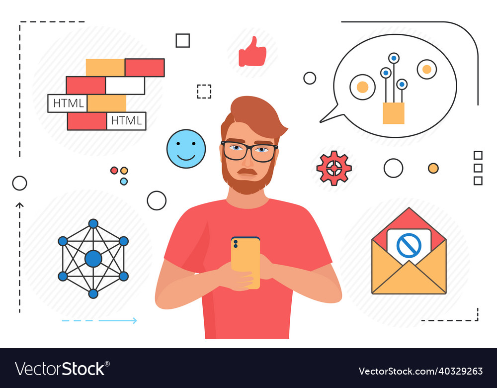 Cartoon web developer with smartphone Royalty Free Vector