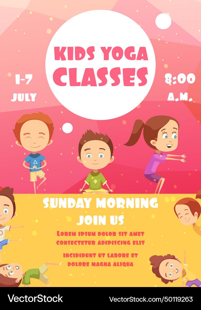 Kids yoga classes advertising poster Royalty Free Vector