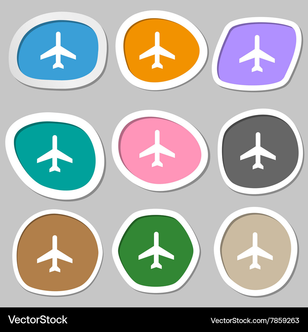Plane symbols multicolored paper stickers Vector Image