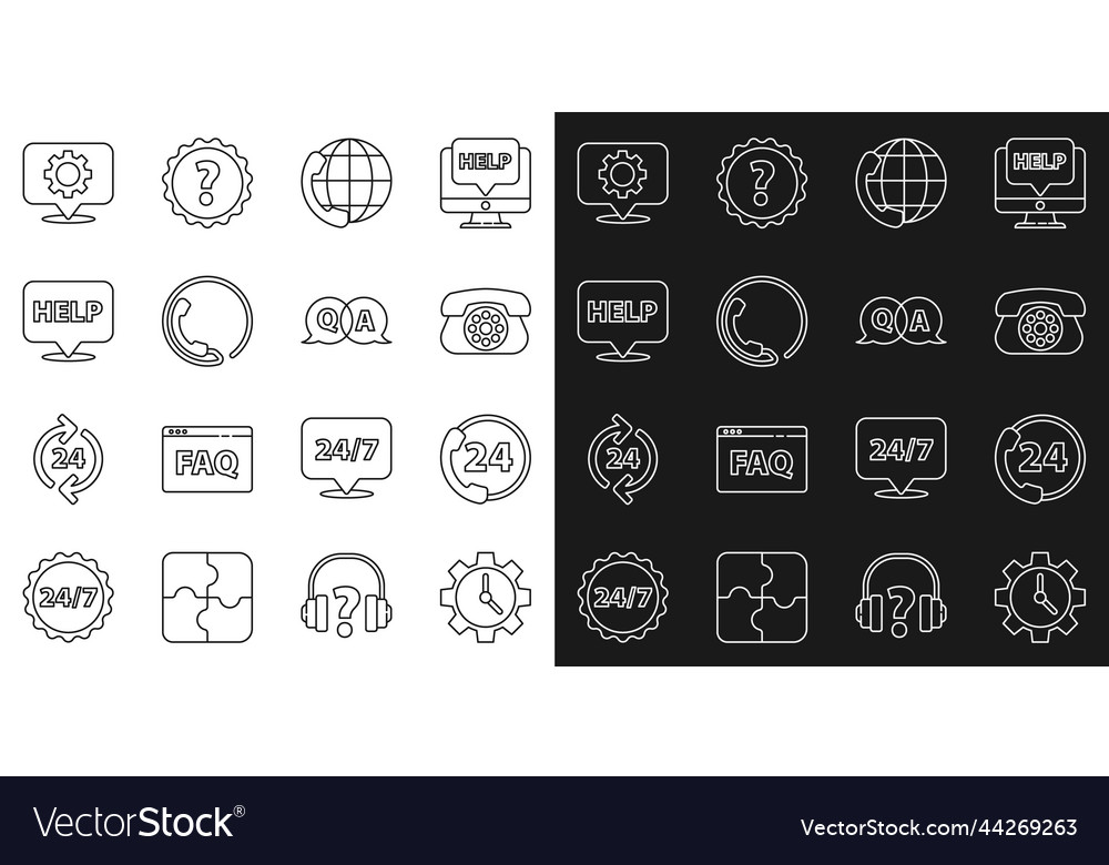 Set line time management telephone 24 hours Vector Image Set line time management telephone 24 hours Vector Image